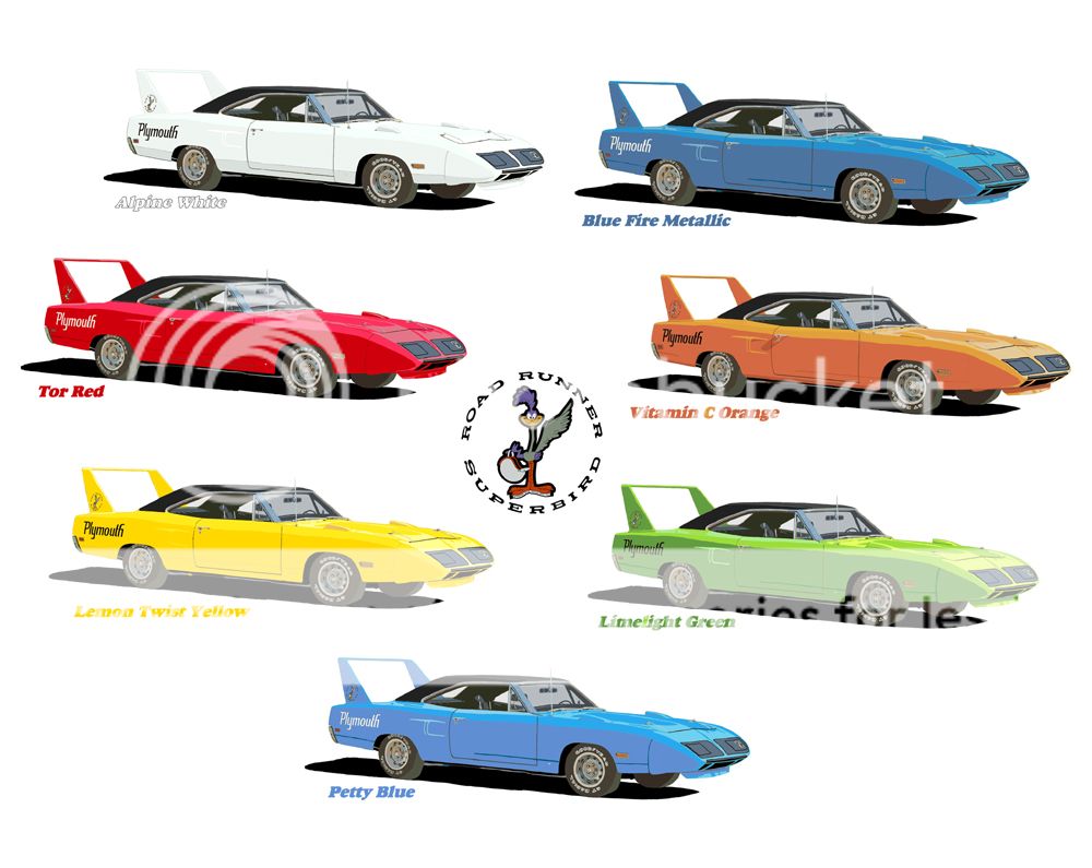 1970 Plymouth Road Runner Superbird colors canvs art print 16"x20 ...
